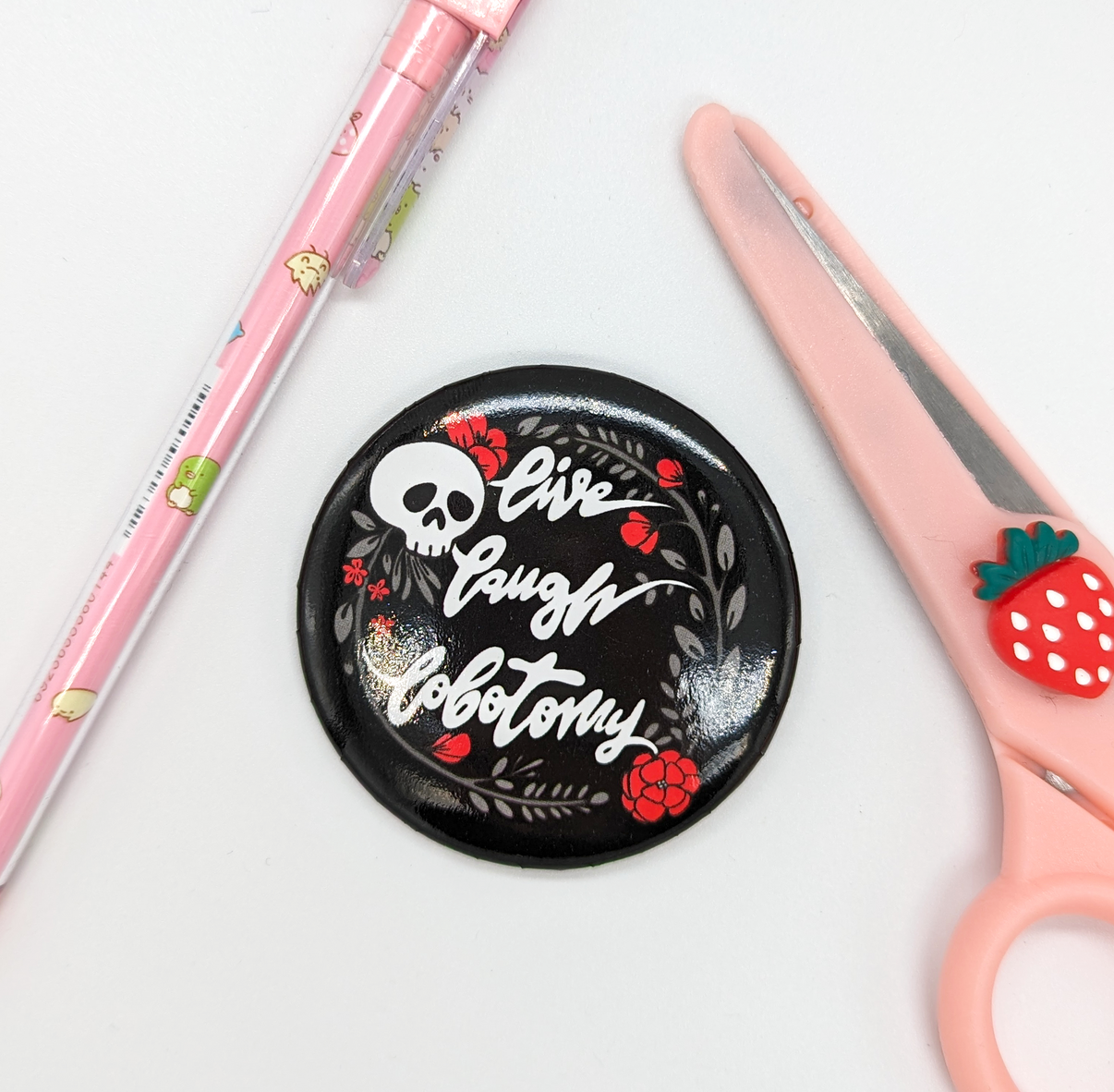 Live Laugh Lobotomy Button - Cute Memento Mori Design Pinback Button ...